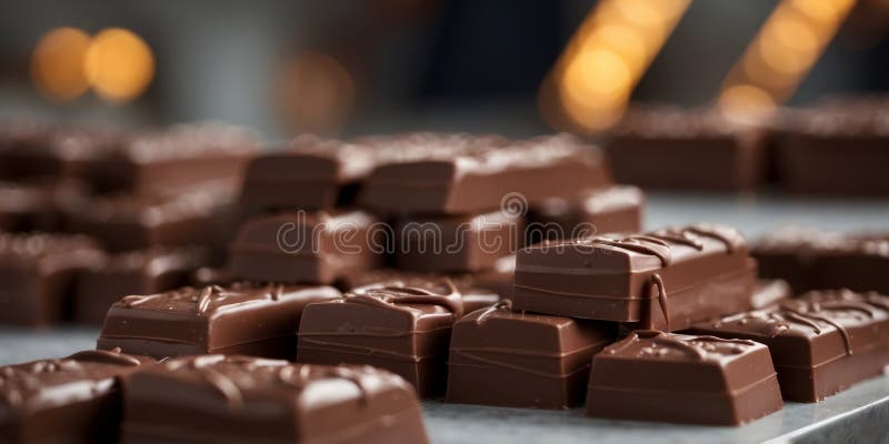 Production of Chocolate Bars Confectionery Factory. Stock Image - Image ...