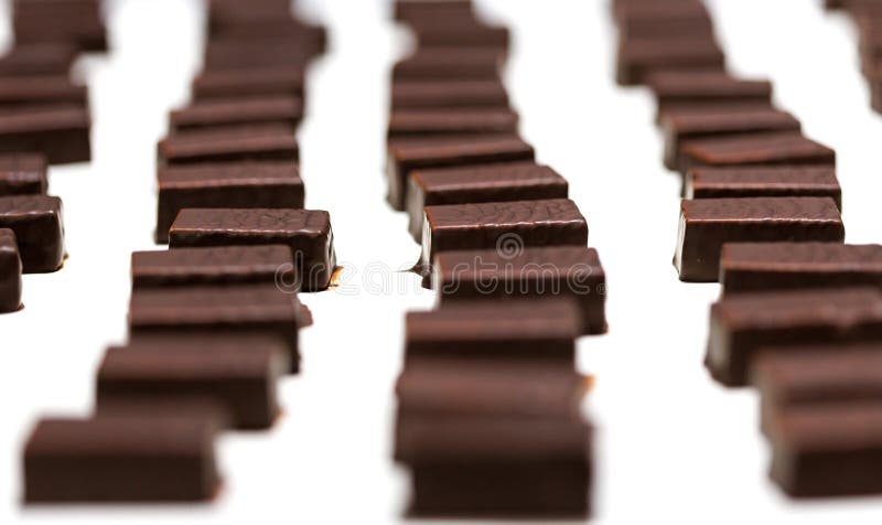 Production of Chocolate Candy. Sweets on Conveyor Belt at Factory Stock ...