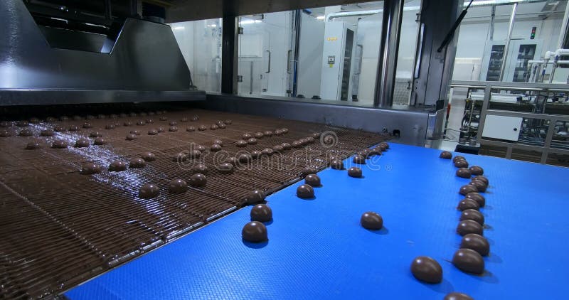 Production of Chocolates. Automated Chocolate Production Line at the ...