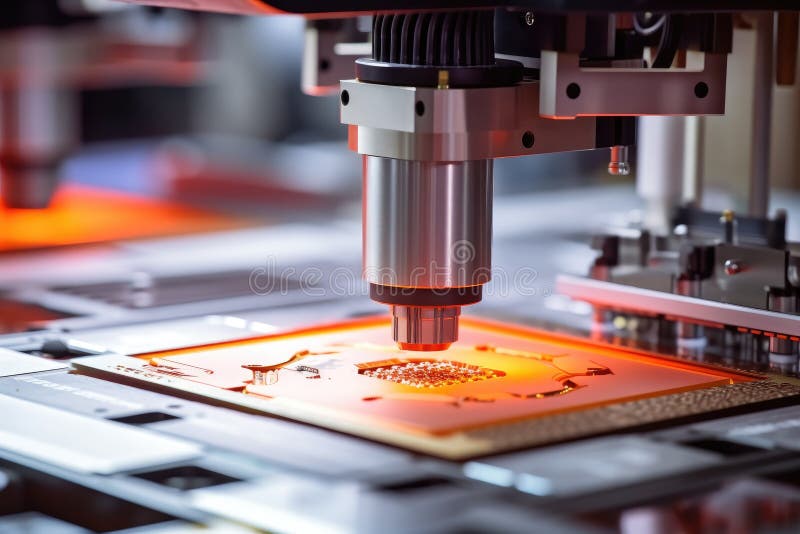 Production of Computer Chips. Close-up of Silicon Die and Semiconductor ...
