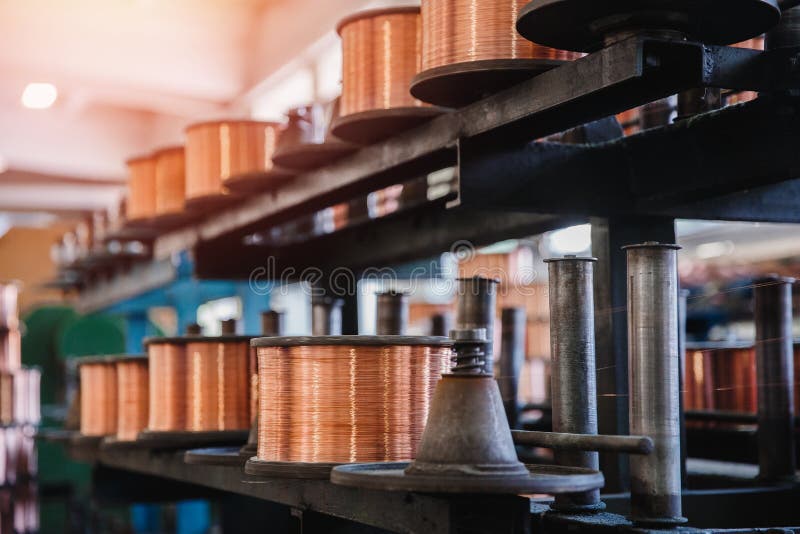 Production of Copper Wire, Bronze Cable in Reels at Factory Stock Image ...