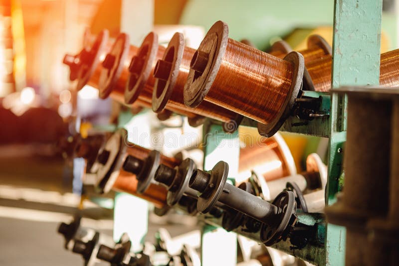 Production of Copper Wire, Bronze Cable in Reels at Factory Stock Image ...