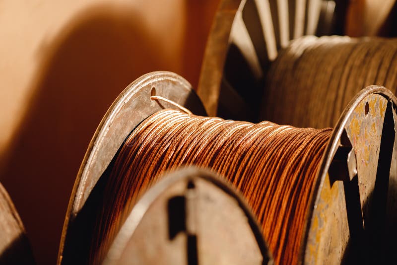 Production of Copper Wire, Bronze Cable in Reels at Factory Stock Photo ...