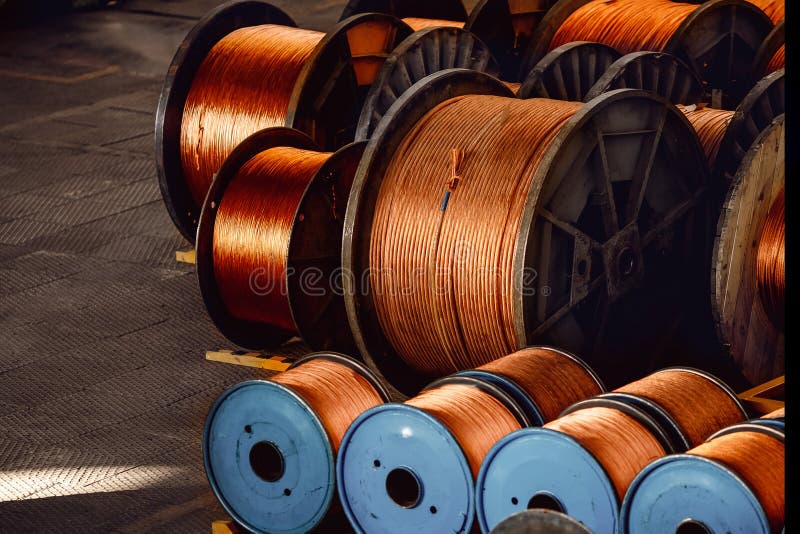 Production of Copper Wire, Bronze Cable in Reels at Factory Stock Photo ...