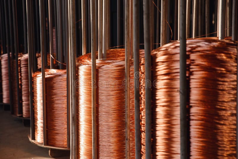 Production of Copper Wire, Bronze Cable in Reels at Factory Stock Photo ...