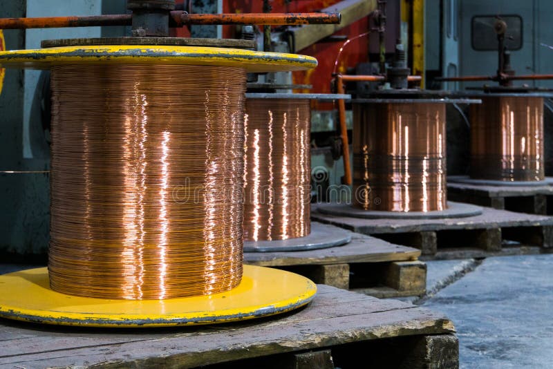 Production of Copper Wire, Bronze Cable in Reels at Factory Stock Photo ...