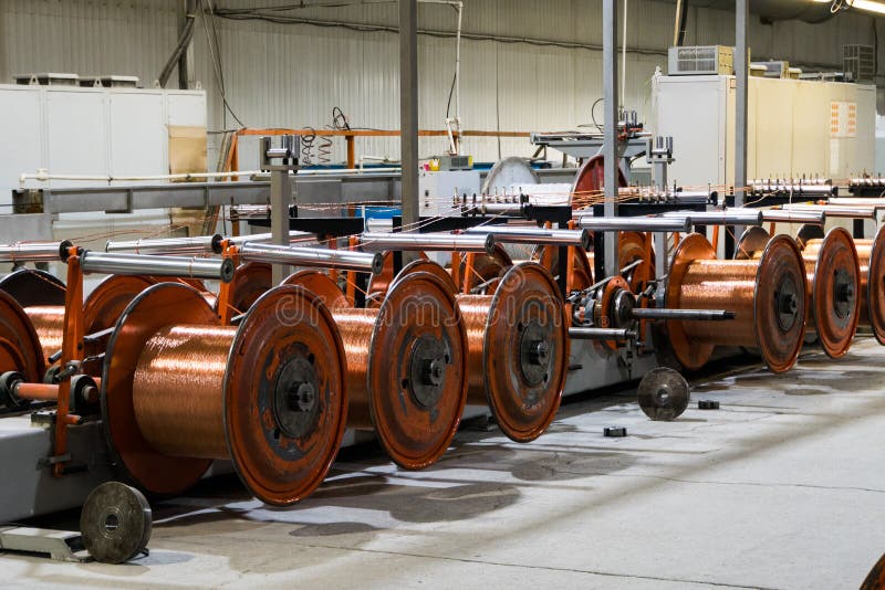 Production of Copper Wire, Bronze Cable in Reels at Factory Stock Photo ...