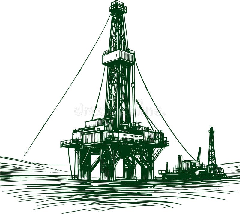 Production Drilling Rig in Vector Sketch Illustration Stock ...