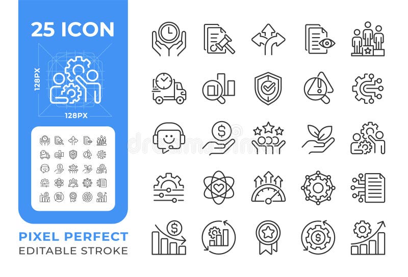 Production Efficiency Pixel Perfect Linear Icons Set Stock Illustration ...