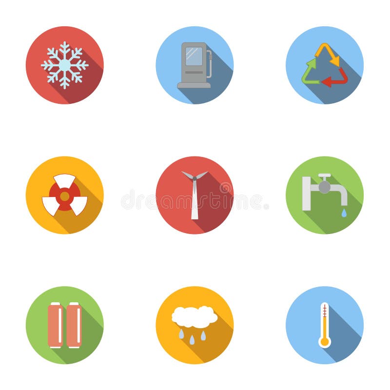 Production of Energy Icons Set, Flat Style Stock Illustration ...