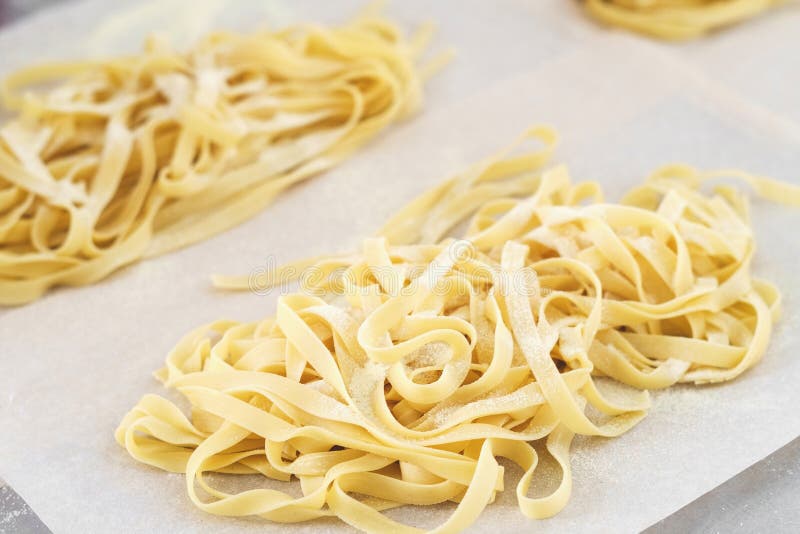 Production of Fresh Pasta Tagliatelle Stock Photo - Image of doughat ...