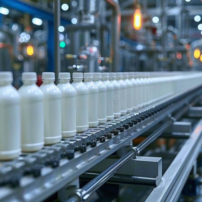 Production Line of Milk and Yogurt at Dairy Processing Plant Stock ...