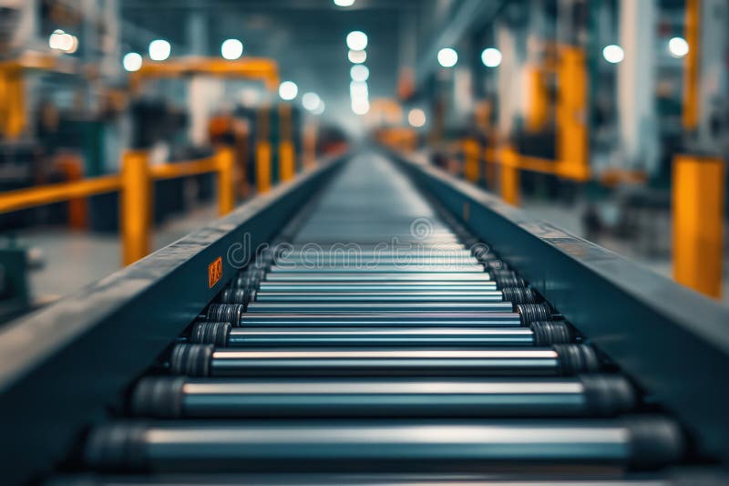 Empty Production Line with Rotating Rollers in a Spacious Industrial ...