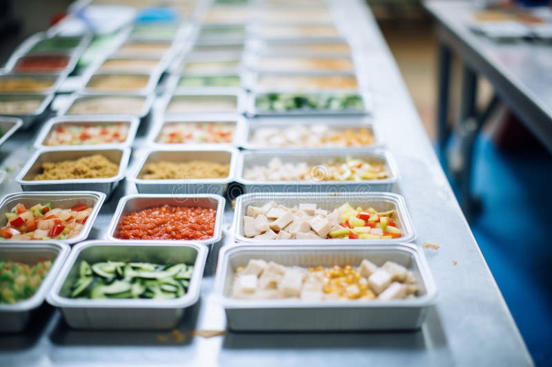 Production Line of Frozen Ready Meals in Trays Stock Photo - Image of ...