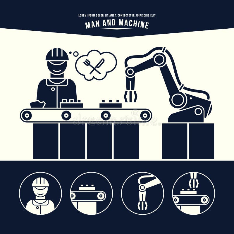 Production Line. Man and Machine Stock Vector - Illustration of ...