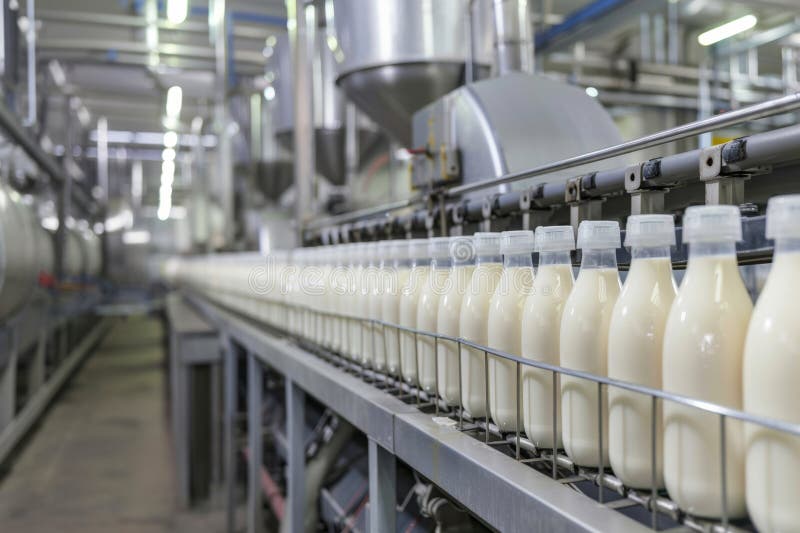 Production Line of Milk and Yogurt at Dairy Processing Plant Stock ...