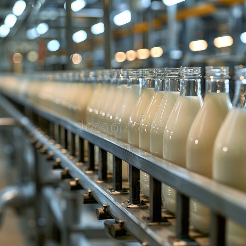 Production Line of Milk and Yogurt at Dairy Processing Plant Stock ...