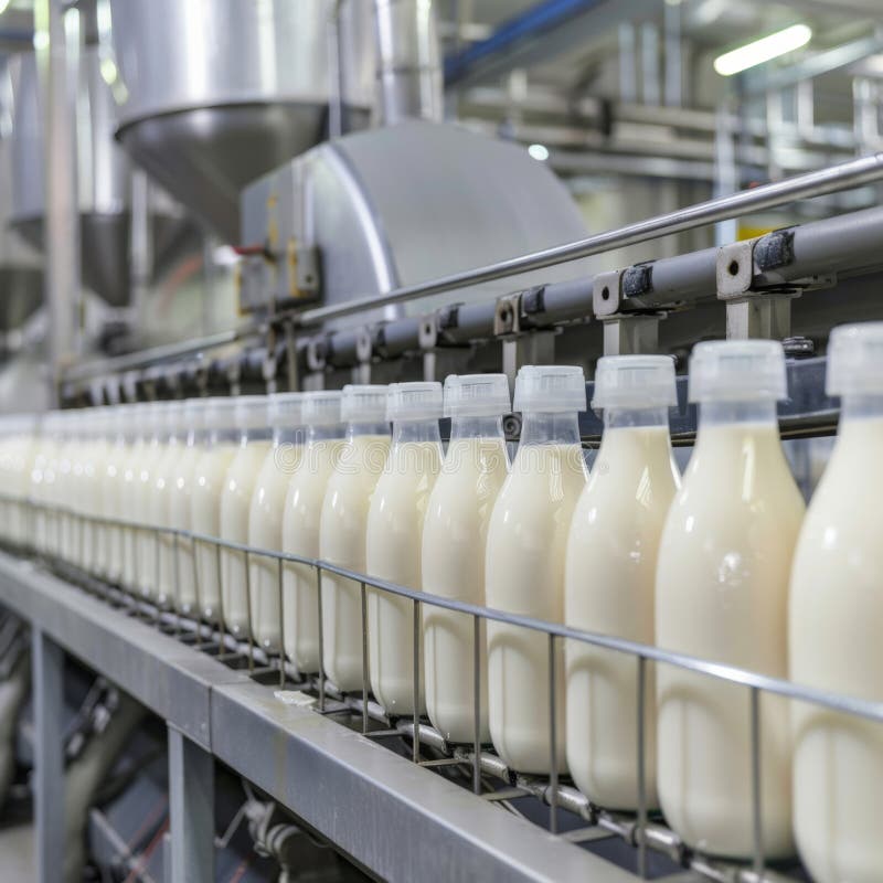 Production Line of Milk and Yogurt at Dairy Processing Plant Stock ...