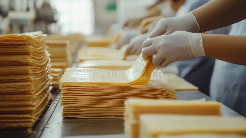 Production Line for Processed Cheese Slices in a Food Processing ...