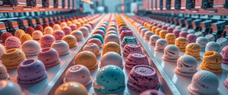 A Production Line Processes Many Ice Cream Treats with Lighting Stock ...