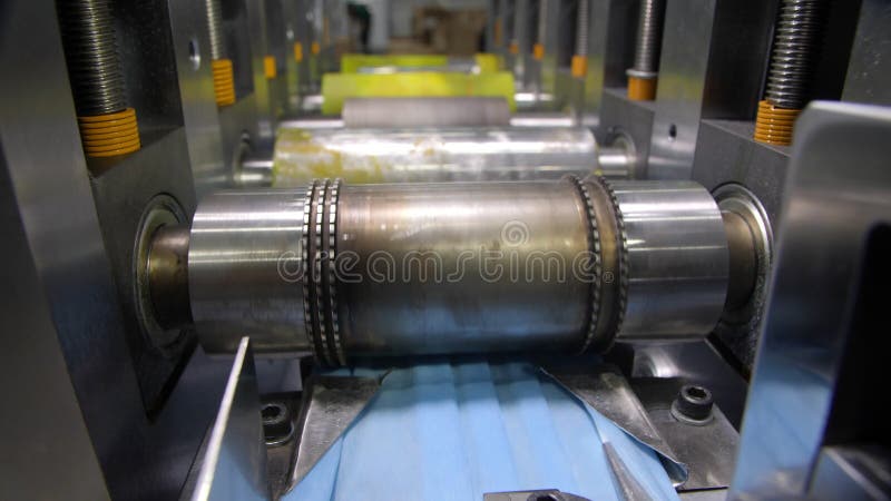 Production Line with Rotating Rollers Pulls Blue Fabric Stock Footage ...