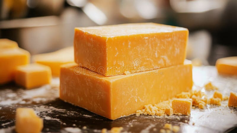 Production Line Showcasing Ai-powered Cheese Processing with Blocks of ...