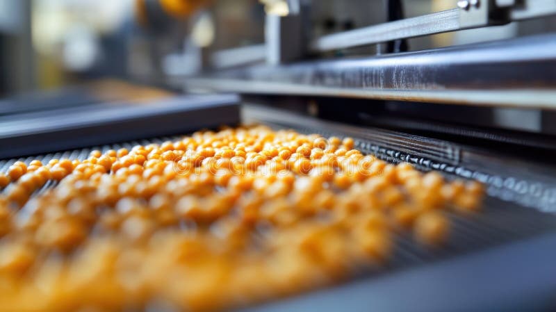 Production Line Transporting Roasted Chickpeas in a Food Processing ...