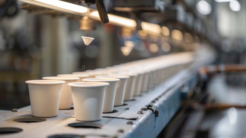 Production Line with White Plastic Cups Stock Illustration ...