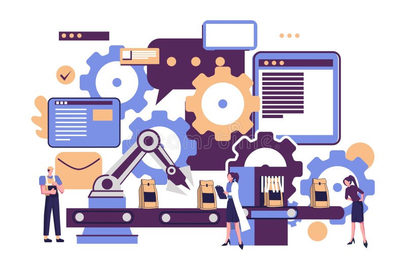 A Production Line with Workers Flat Style Illustration Vector Design ...