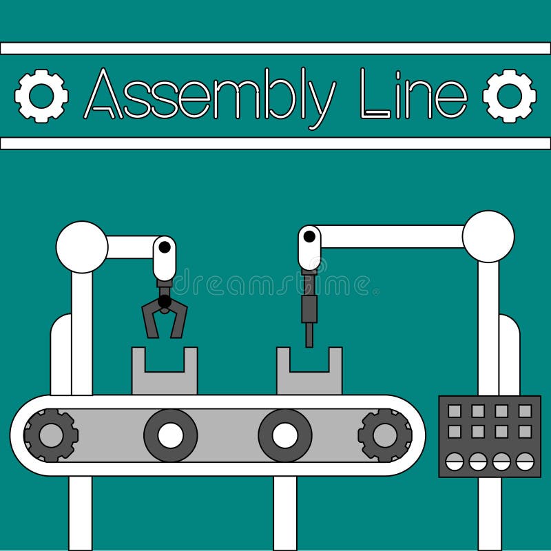 Assembly line poster stock vector. Illustration of conveyor - 159613793