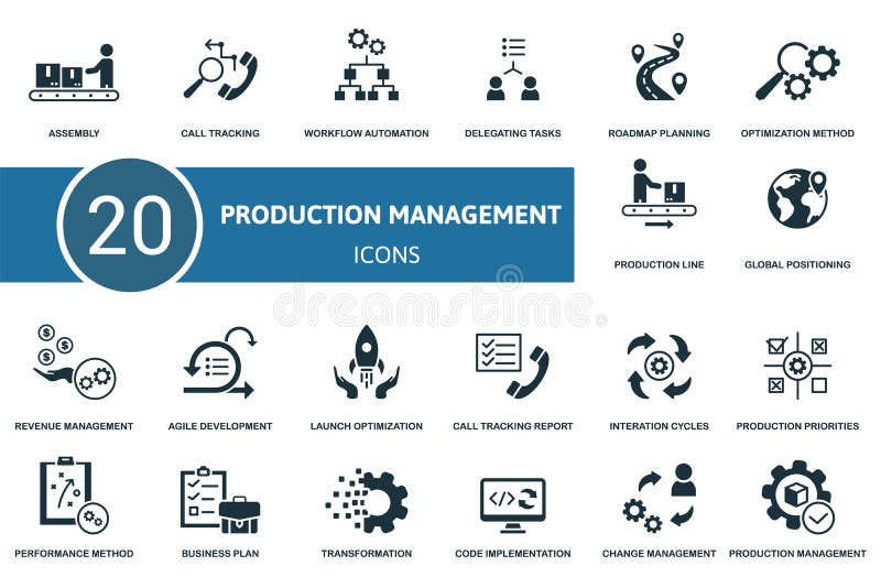 Production Management Set Icon. Contains Production Management ...