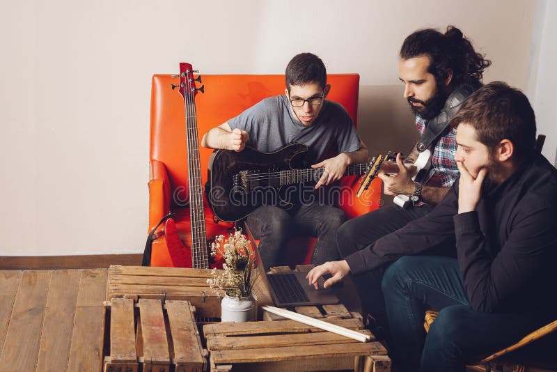 Production with Musicians Composing Stock Image - Image of happy ...