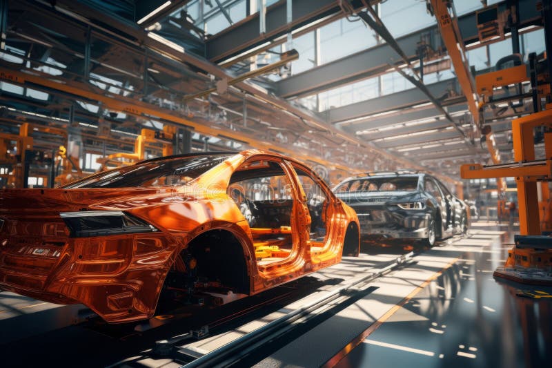 The Production of a New Car Assembly Line. a Car Being Assembled in a ...