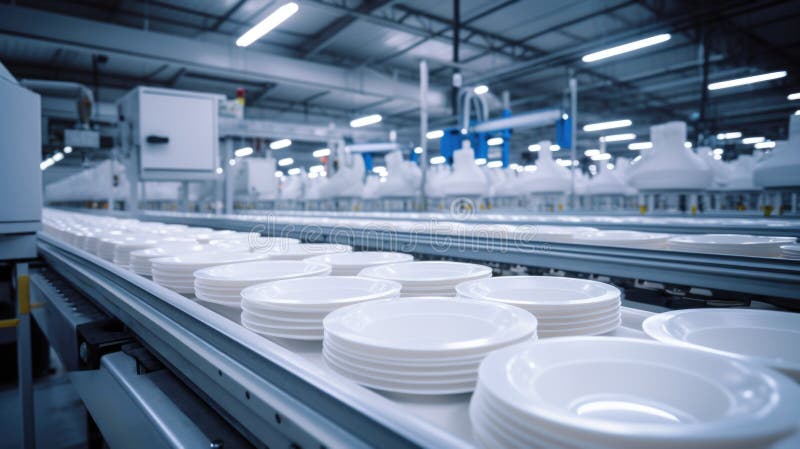 Production of New Goods at the Factory, Modern Technologies. Plates ...