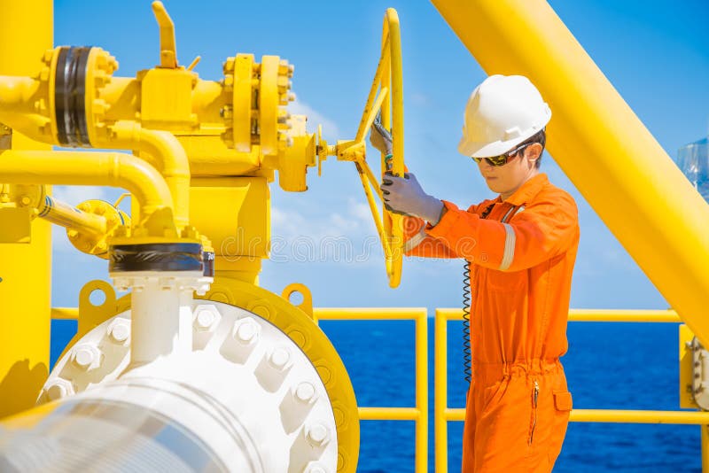 Offshore Oil and Gas Operations, Production Operator Open Valve To ...