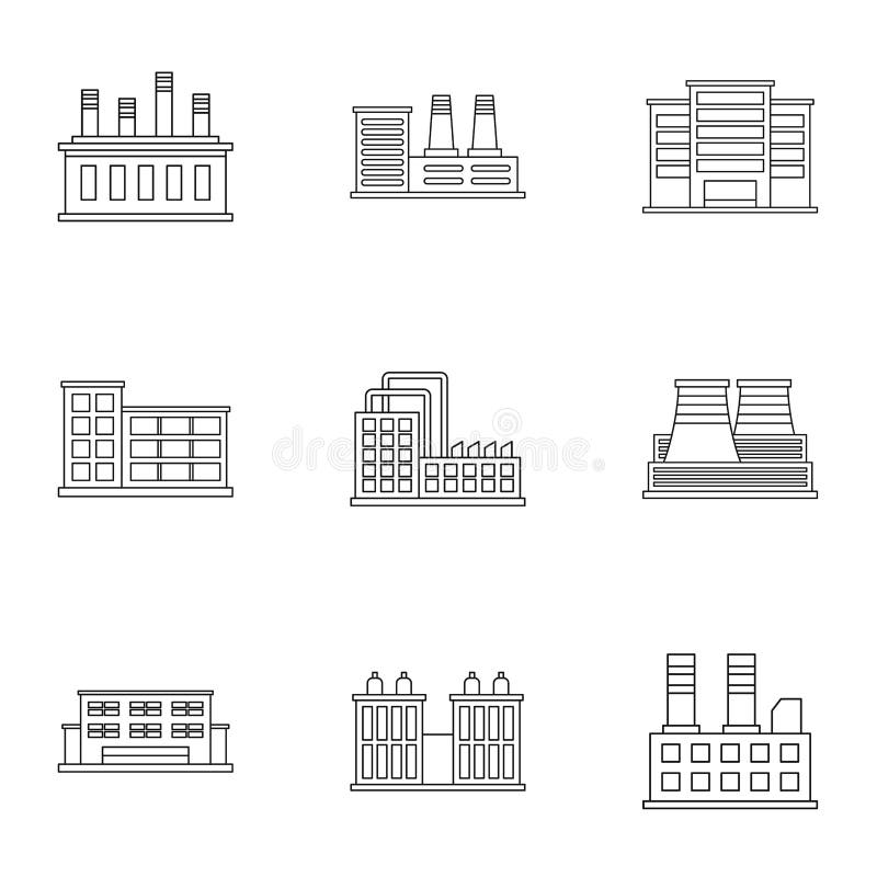 Production Plant Icons Set, Outline Style Stock Vector - Illustration ...
