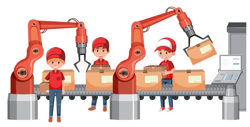 Production Process Concept with Assembly Line Automation Stock Vector ...