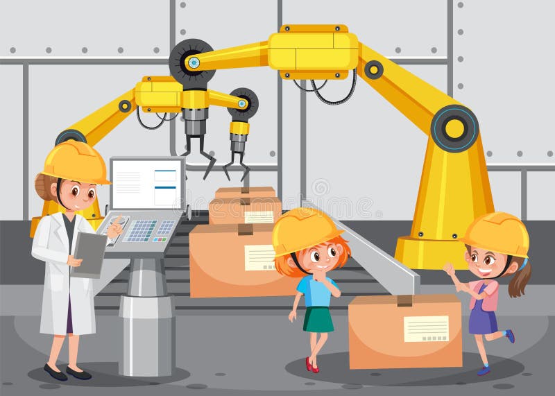 Production Process Concept with Assembly Line Automation Stock Vector ...