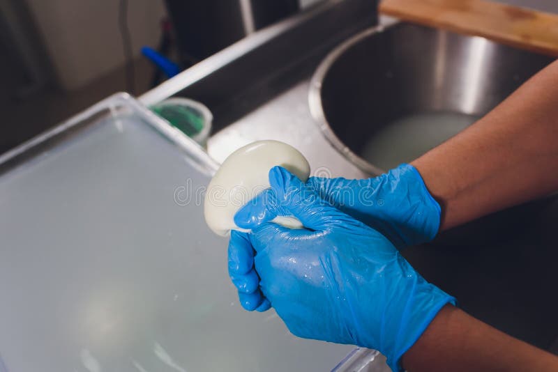 Production Process of Mozzarella Cheese, Cheese Making Process. Stock Photo - Image of cheese ...