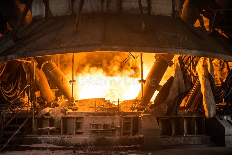 Production Process in the Steel Mill. Arc Furnace Stock Image - Image ...