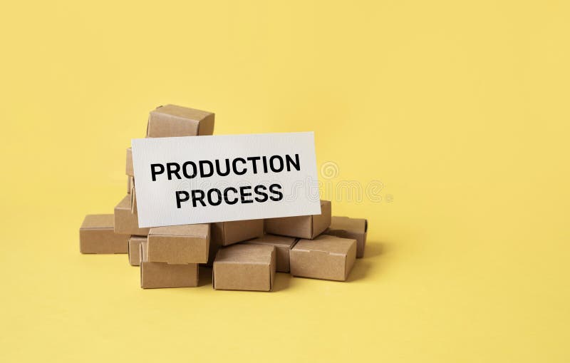 PRODUCTION PROCESS Text with Procucts Box.ecommerc and Industry Stock ...