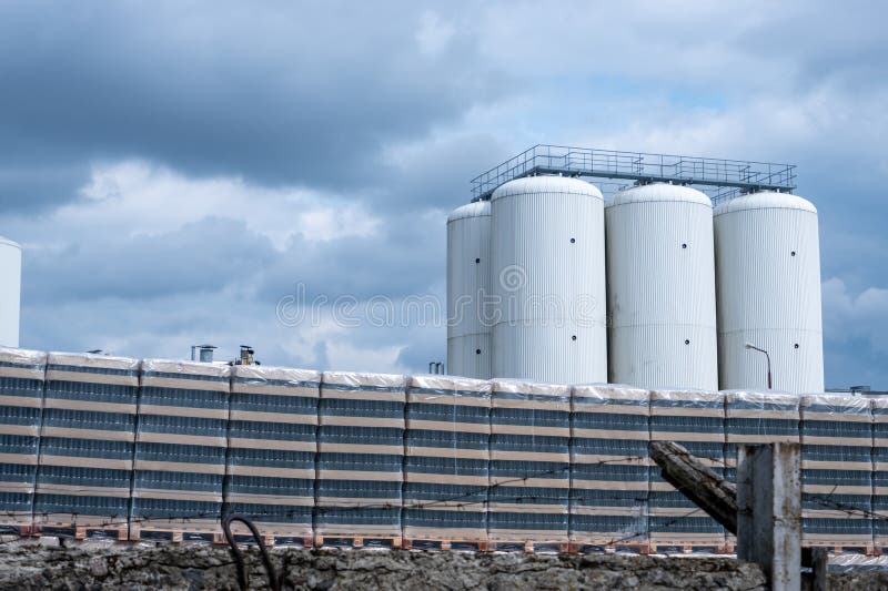 Production Racks of Packaging for Empty Beer Bottles at a Brewery ...