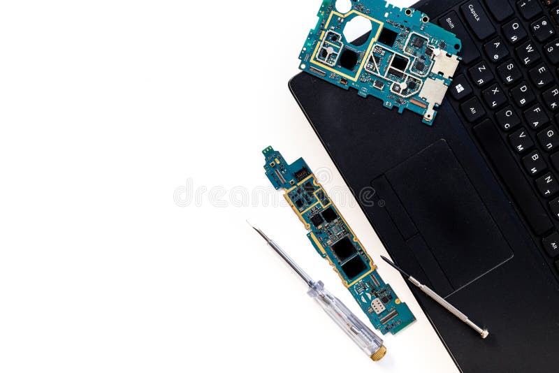 Production or Repair Pc System - Computer with Circuit Board and Tools ...