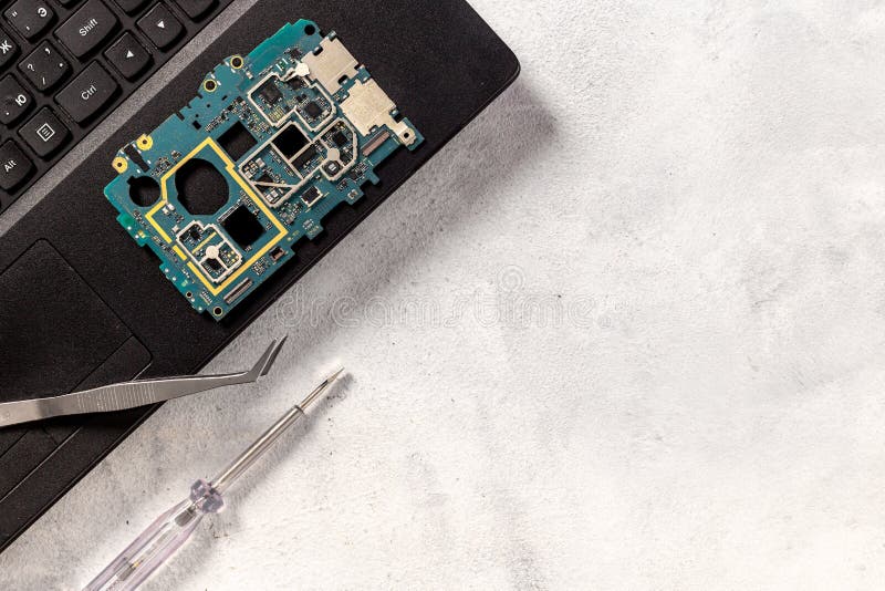 Production or Repair Pc System - Computer with Circuit Board and Tools ...