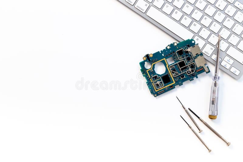 Production or Repair Pc System - Computer with Circuit Board and Tools ...