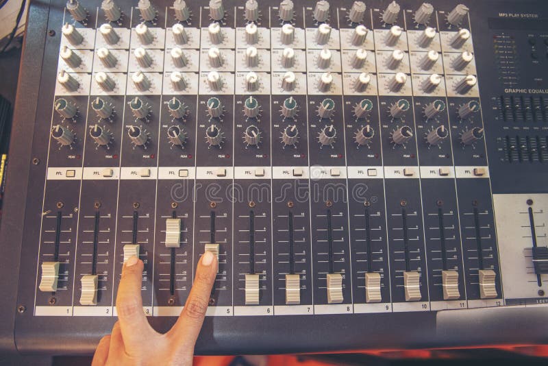 Production Sound Engineer Hands Working on Recording Studio Mixing ...