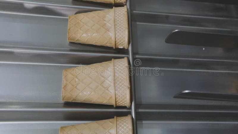 Production of a Wafer Cup for Ice Cream. Making a Waffle Cup. Waffle ...