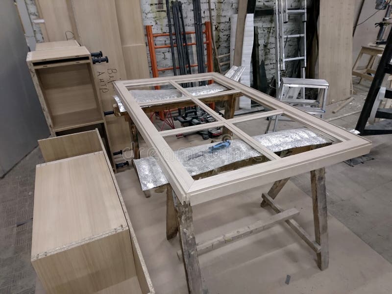 Production of a Window Frame in a Carpentry Shop Stock Image - Image of ...
