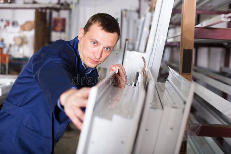 Production Worker with PVC Windows Stock Photo - Image of american ...