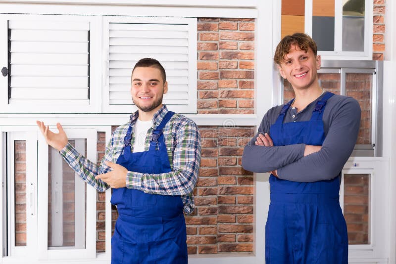Production Workers with Different PVC Window with Shutter Stock Photo ...